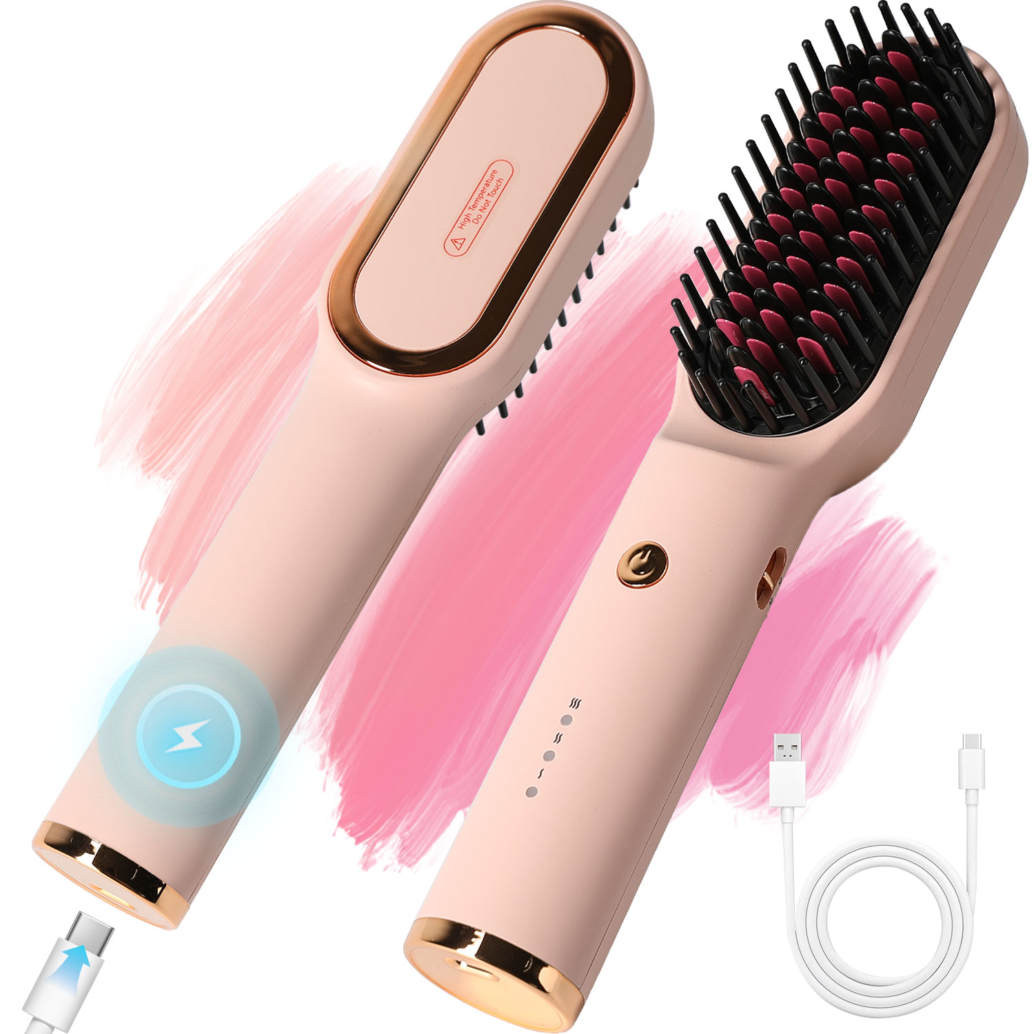 KIPOZI Hair Straightener Brush, Cordless Portable Hot Comb for Travel ...