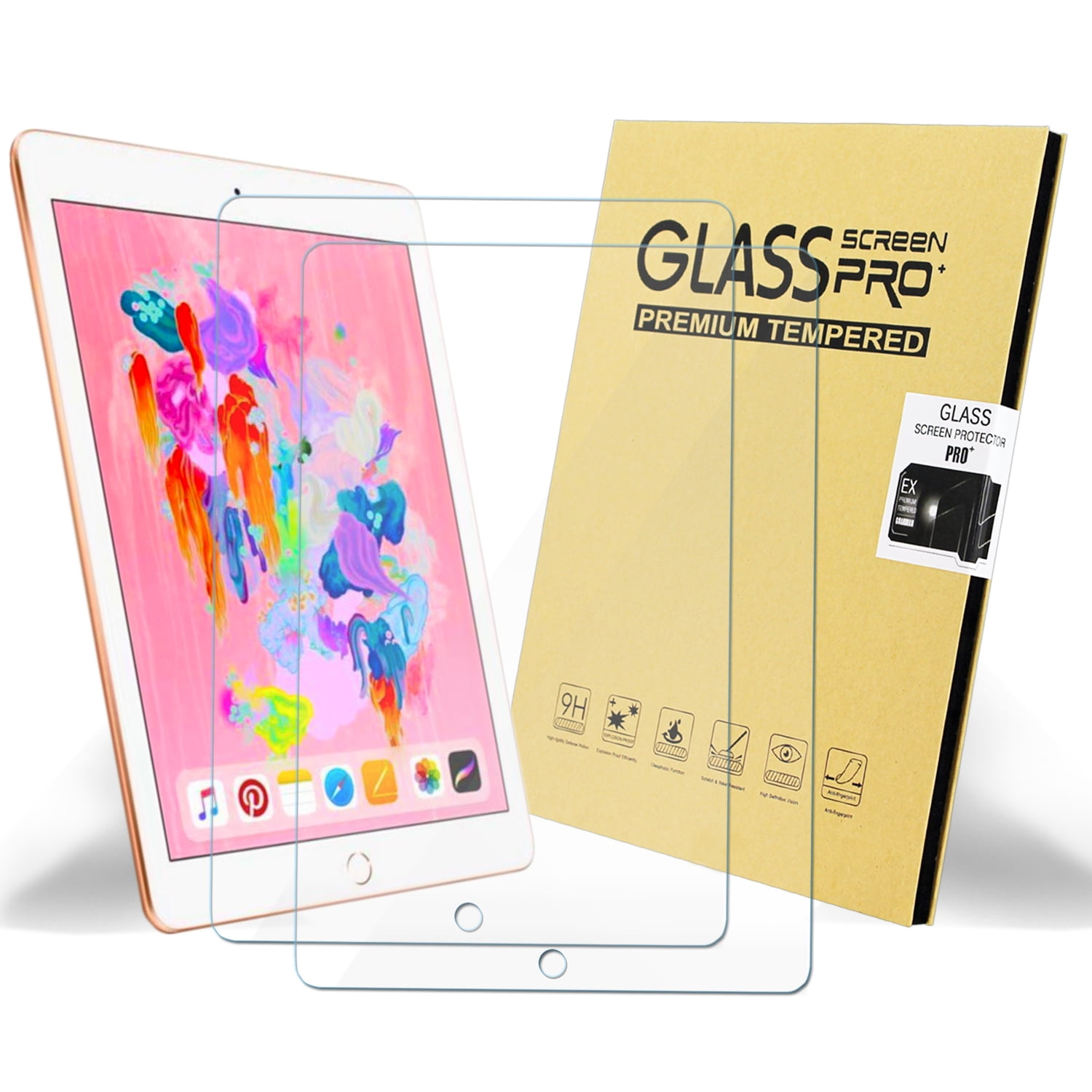KIQ iPad Tempered Glass Screen Protector, Self-Adhere Bubble-Free ...