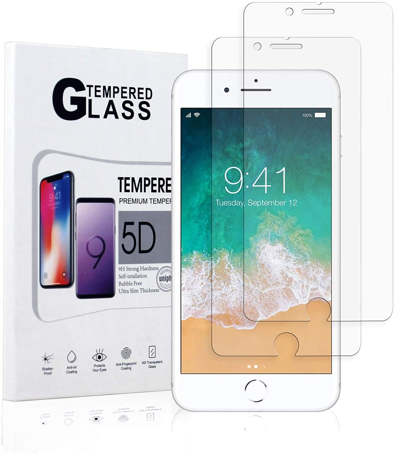 KIQ iPhone 8 Plus Screen Protector, Tempered Glass Self-Adhere Bubble ...