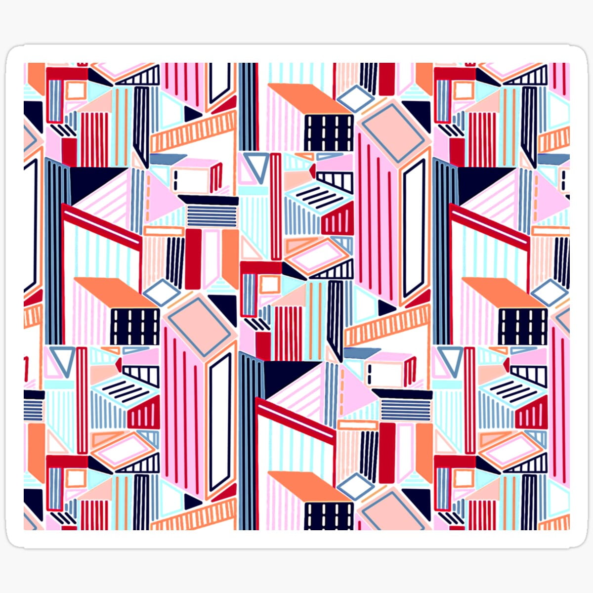 KIRA Abstract Minimalist City (Peachy Pastel & Red) Sticker Birthday ...