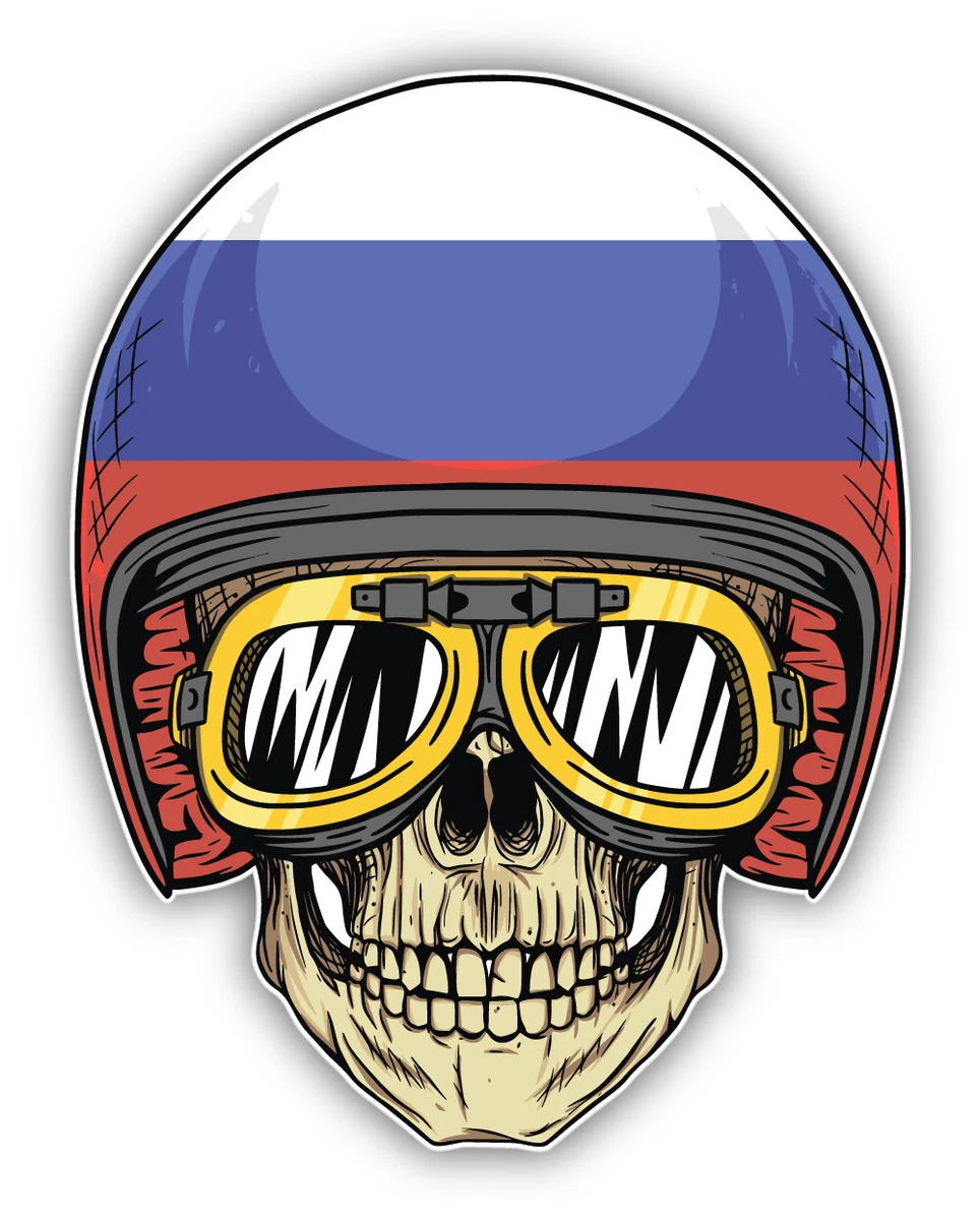 KIRA Biker Skull Russia Flag Helmet Vinyl Sticker Decal Gift for you ...