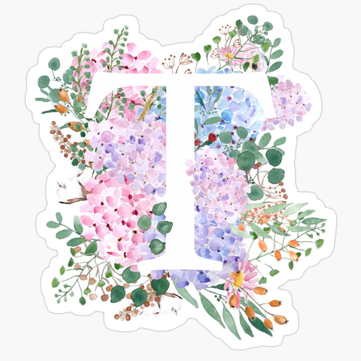 KIRA Cbotanical Monogram Alphabet T Hydrangea Flowers Sticker Birthday ...