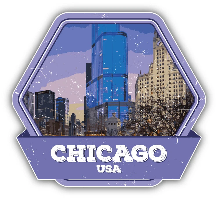 KIRA Chicago City Usa Grunge Vintage Travel Label Car Bumper Sticker ...