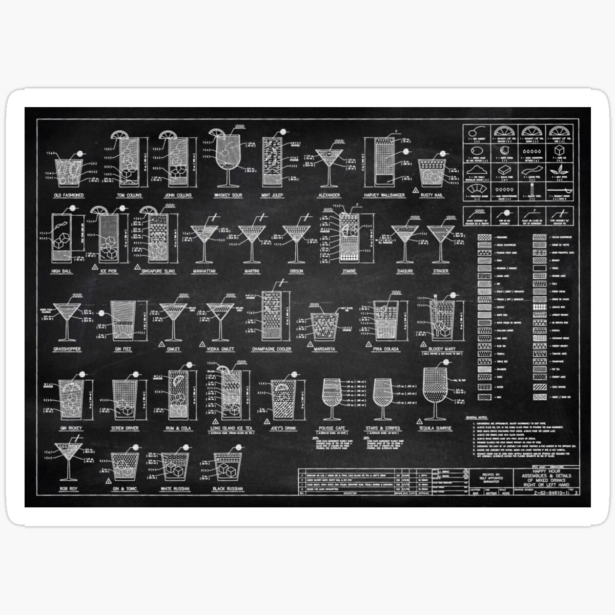 KIRA Cocktail Chart Chalkboard Sticker Birthday Gifts - Decorative ...
