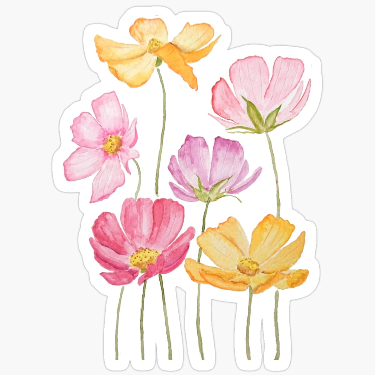 KIRA Colorful Cosmos Flowers Glossy Sticker Birthday Gifts - Decorative ...