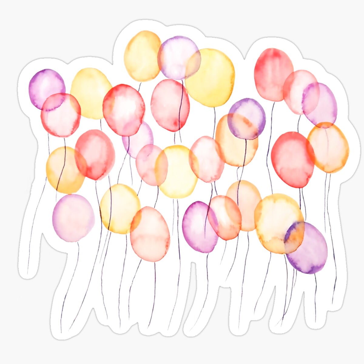 KIRA Colorful Flying Balloon Into Sky Watercolor Sticker Birthday Gifts ...