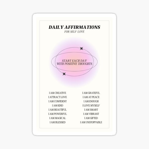 KIRA Daily Affirmations for Self Love Pink Aura Glossy Sticker Gift for ...