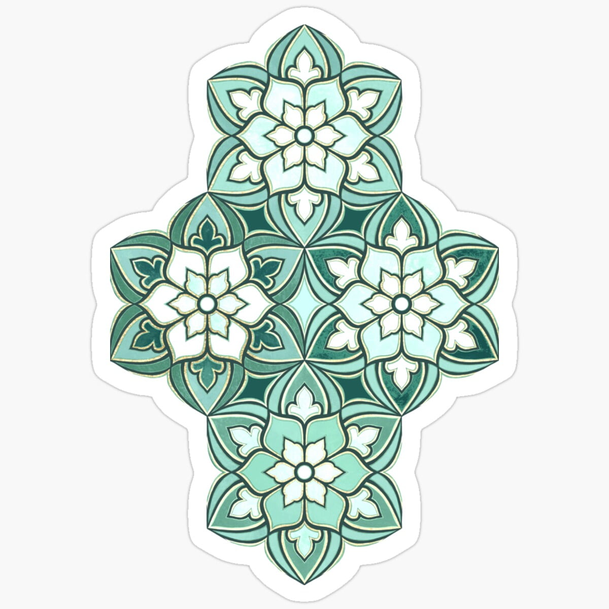 KIRA Enamel Moroccan Flower Tilesbright Turquoise Glossy Sticker ...