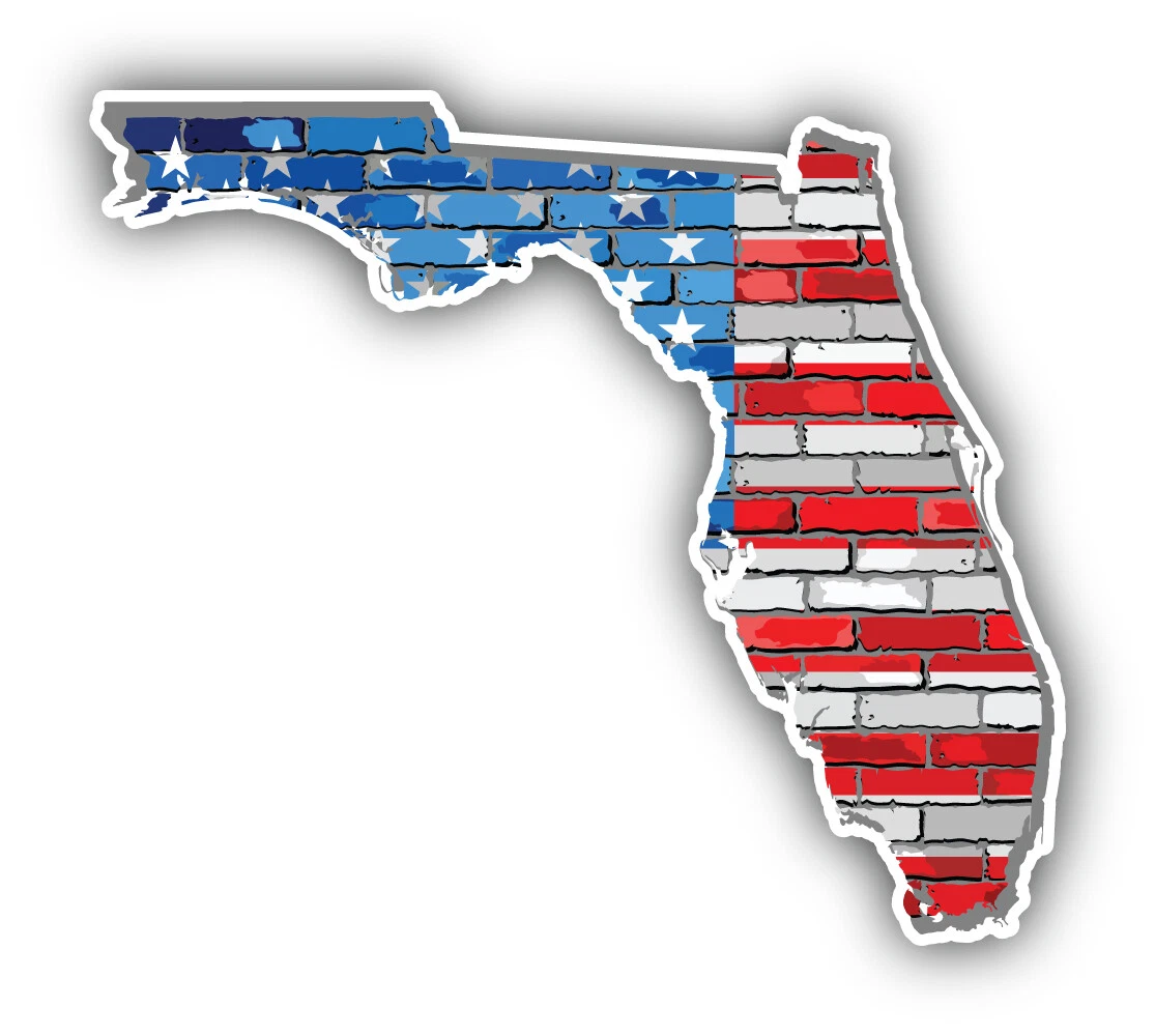 KIRA Florida USA Flag State Map Vinyl Sticker Car Bumper Decal Gift for ...