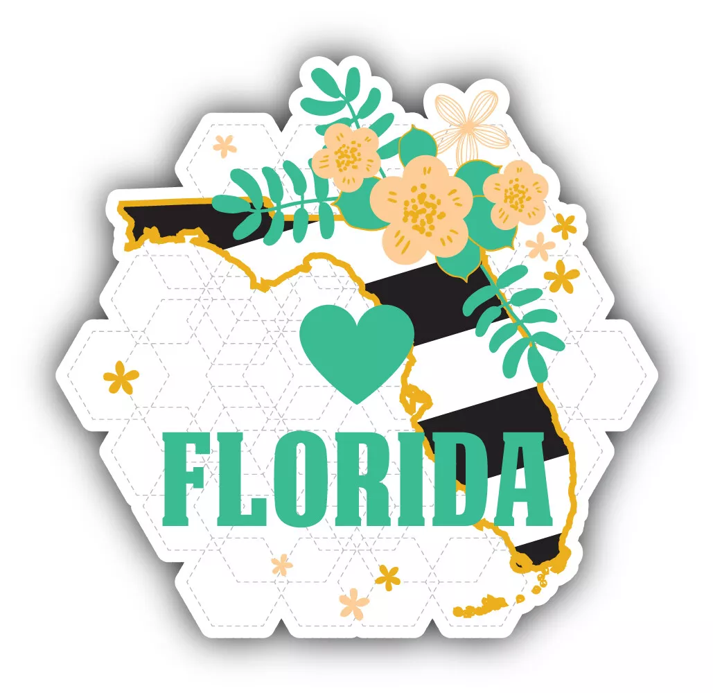 KIRA Florida USA State Map Floral Vinyl Sticker Car Bumper Decal Gift ...