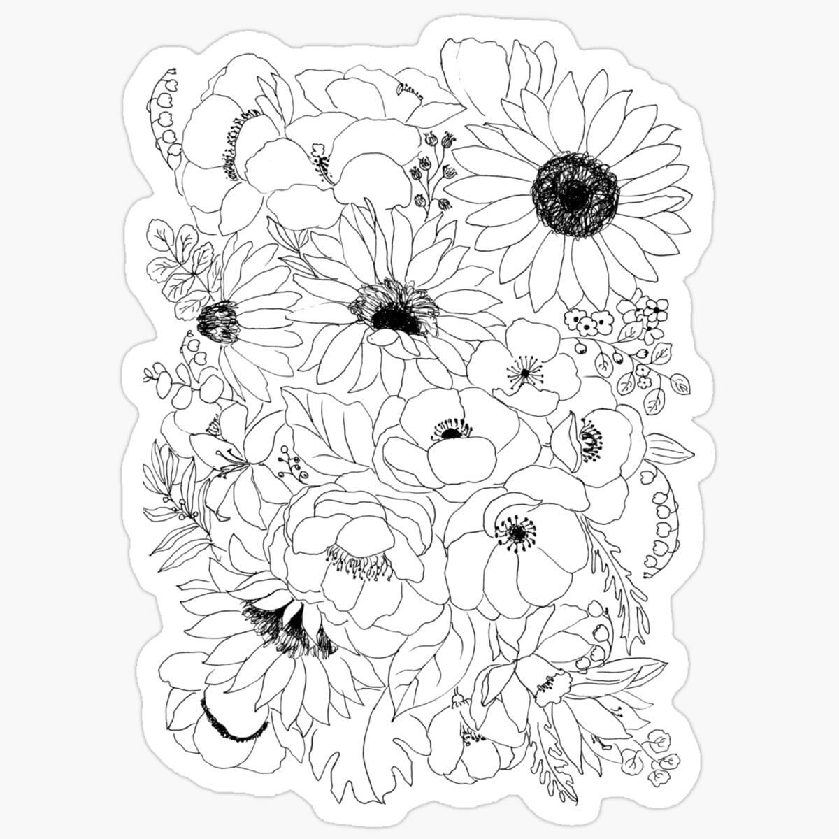 KIRA Flowers Line Drawing 2 Sticker Birthday Gifts - Decorative Laptop ...