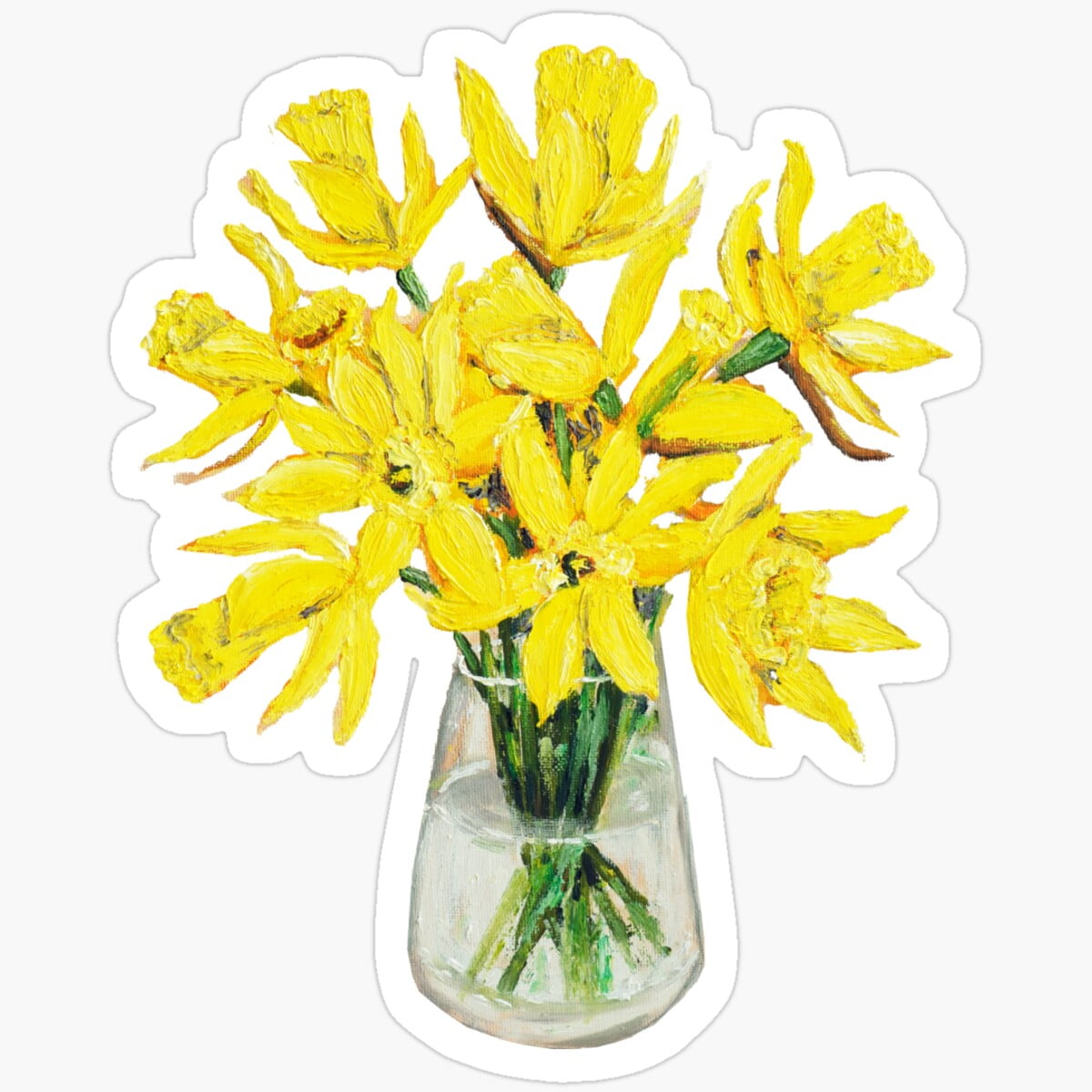 KIRA Golden Daffodils In Vase Oil Painting Glossy Sticker Birthday ...