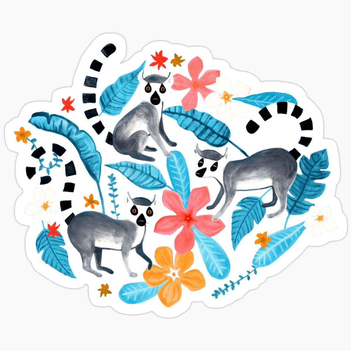 KIRA Gouache Lemur Land On Blue Sticker Birthday Gifts - Decorative ...