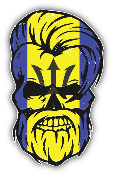 KIRA Grunge Beard Skull Barbados Flag Sticker Decal Gift for you ...