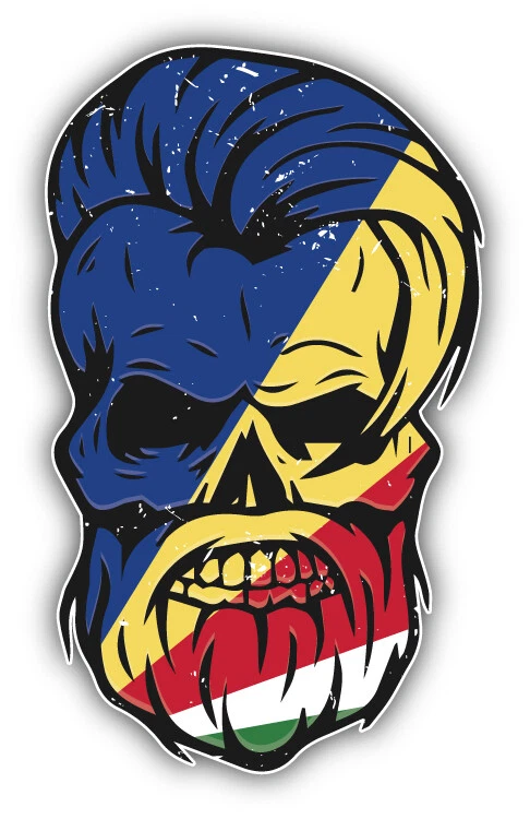 KIRA Grunge Beard Skull Seychelles Flag Sticker Decal Gift for you ...