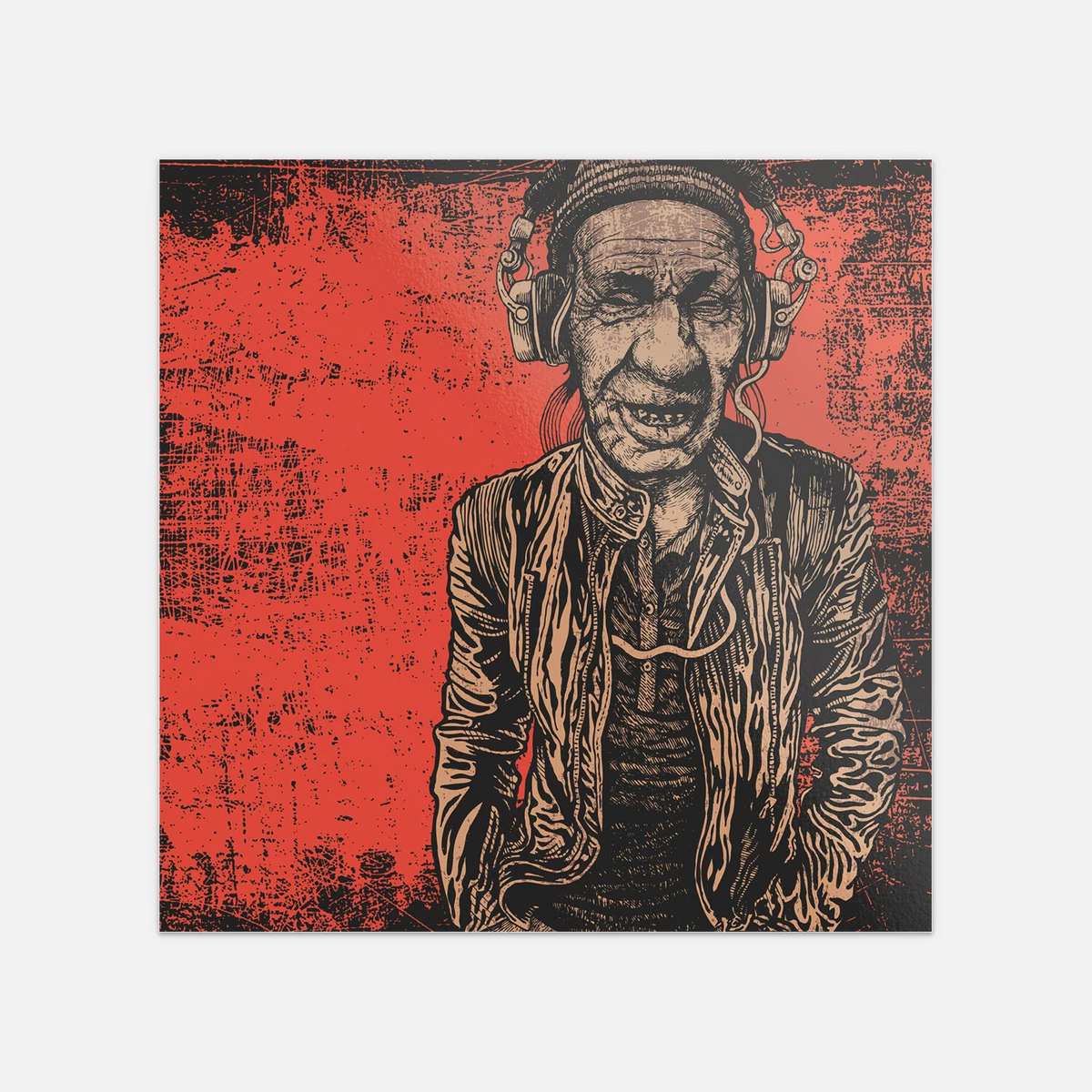 KIRA Grunge Old Man With Headphones Music Vinyl Sticker Decal Gift for ...