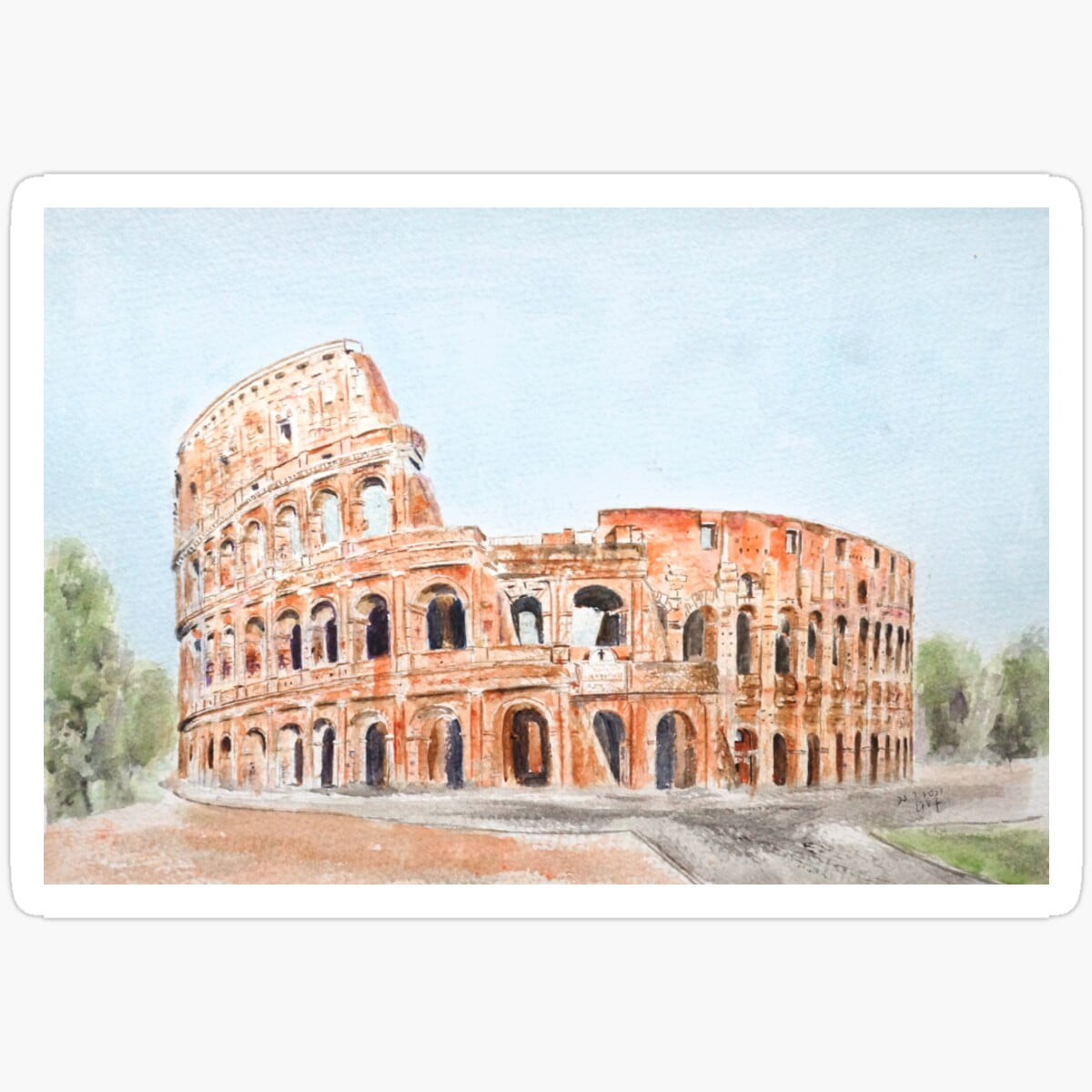 KIRA Italy Rome Colosseum Watercolor Painting With Sticker Birthday ...