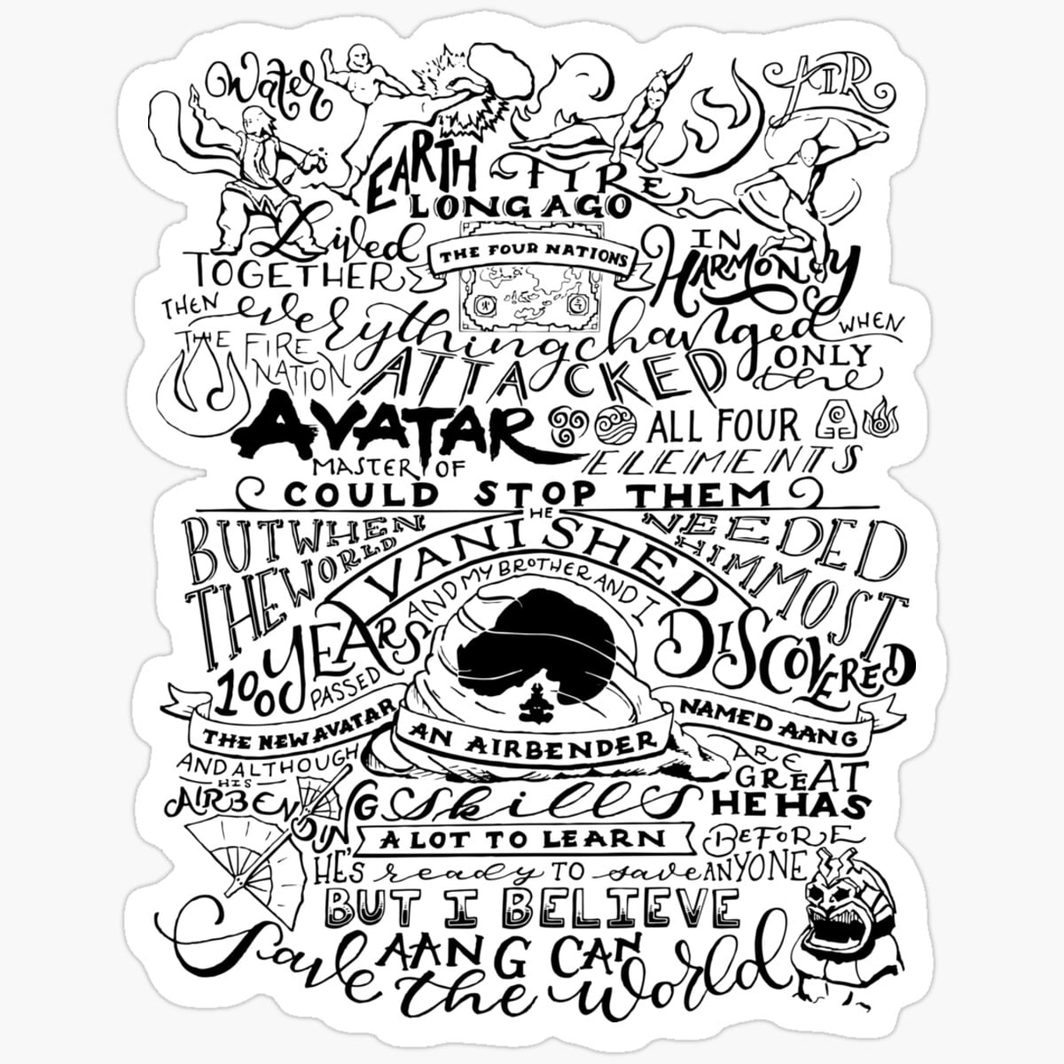 KIRA The Last Airbender Intro Sequence Hand Lettered Sticker Birthday ...