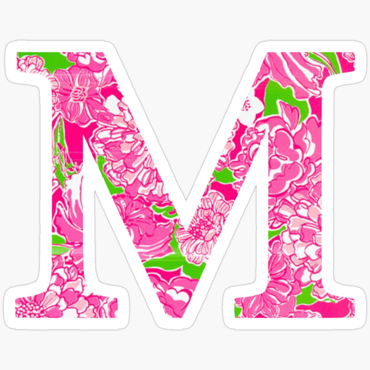 KIRA The Letter M- Preppy Pink Rose And Flower Design Sticker Sticker ...