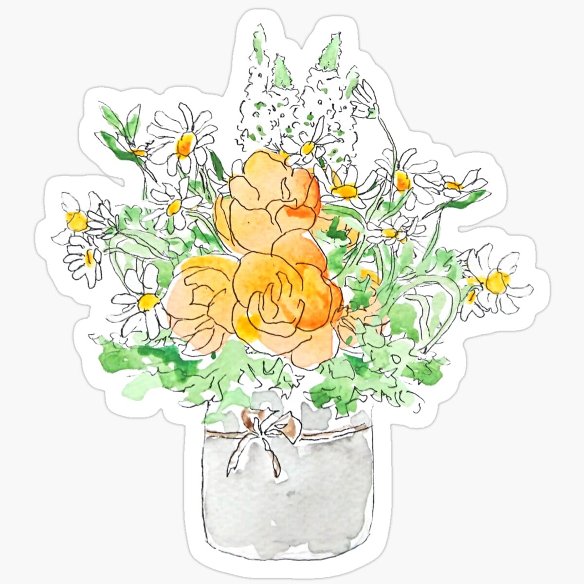 KIRA Orange And White Wild Flowers In Pot Sticker Birthday Gifts ...