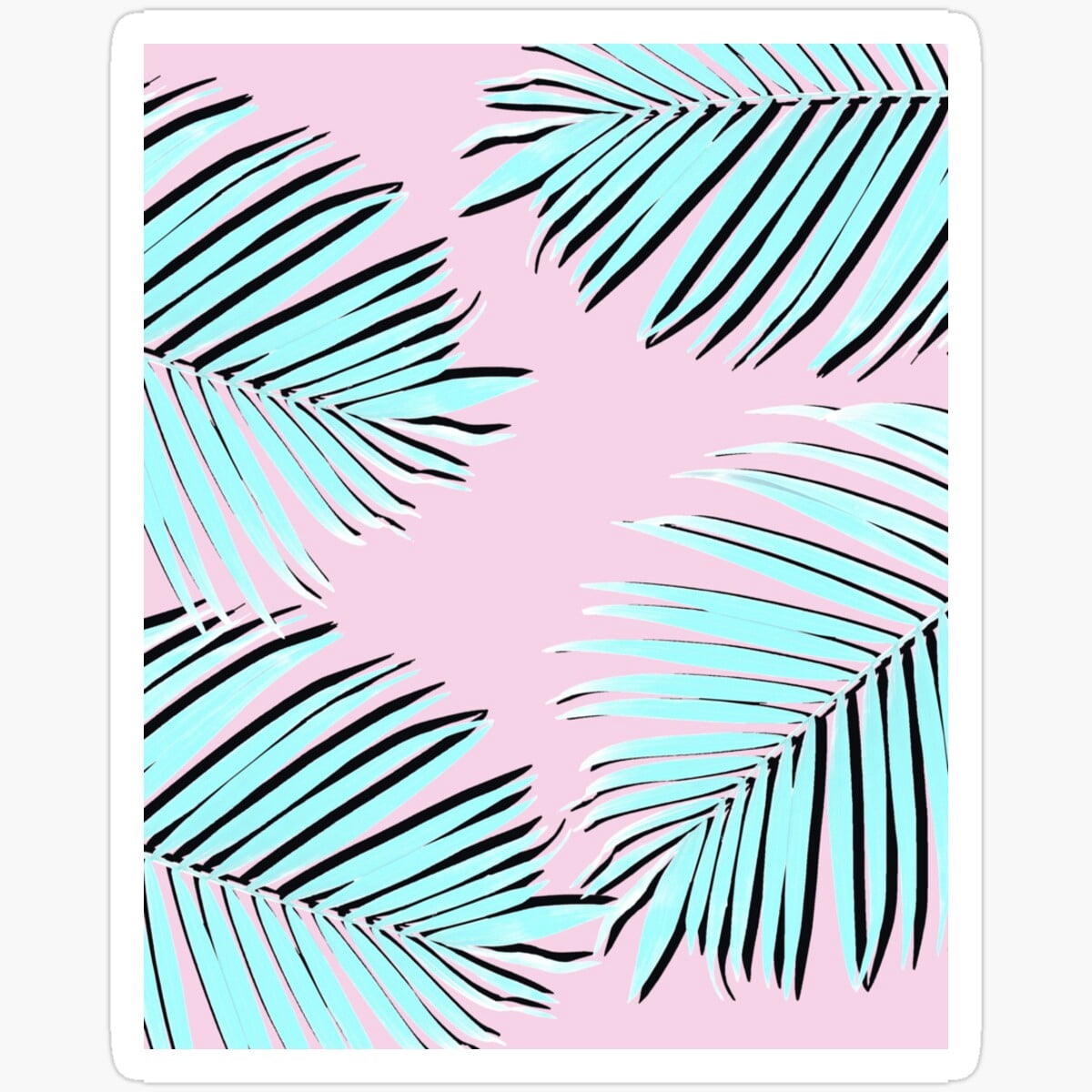 KIRA Palm Print, Tropical Plant, Palm Leaf, Blue, Pink, Sticker ...