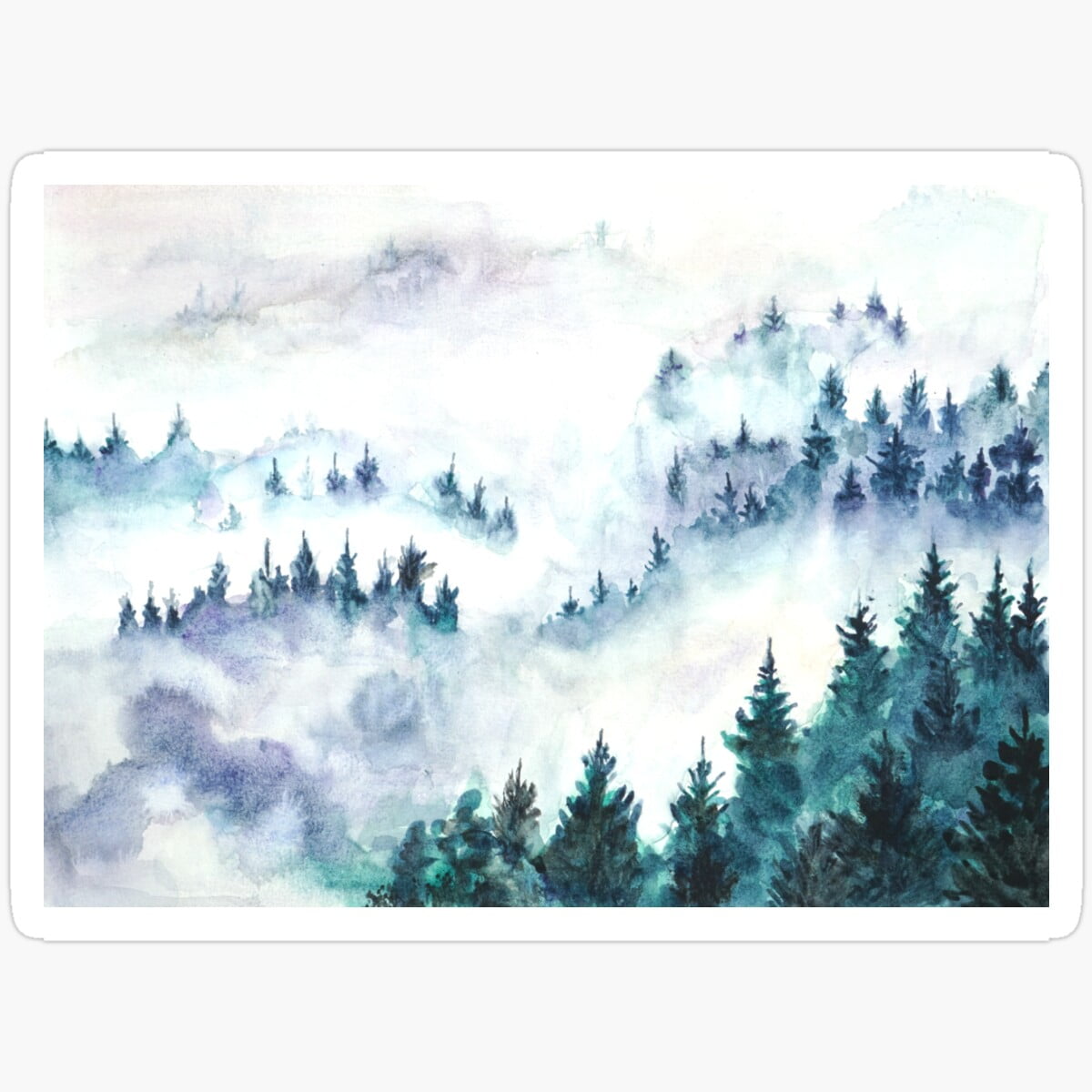 KIRA Pine Tree Jungle In Mist Watercolor Sticker Birthday Gifts ...
