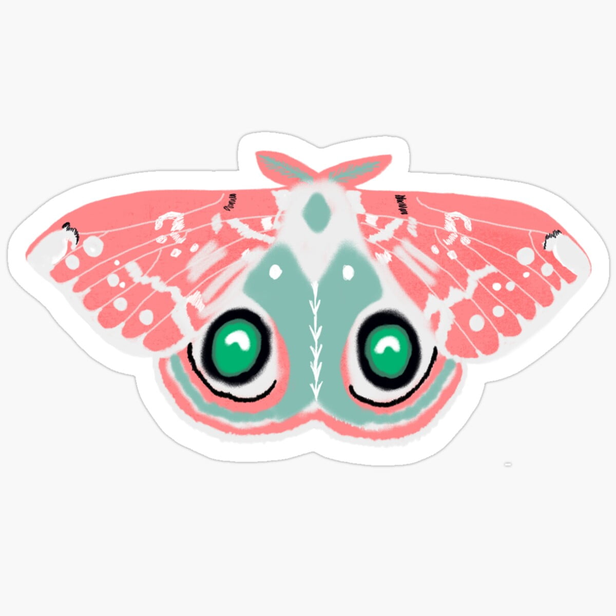 KIRA Pink Green Moth Sticker, Moth Art, Pink Moth, Lepidoptery, Sticker ...