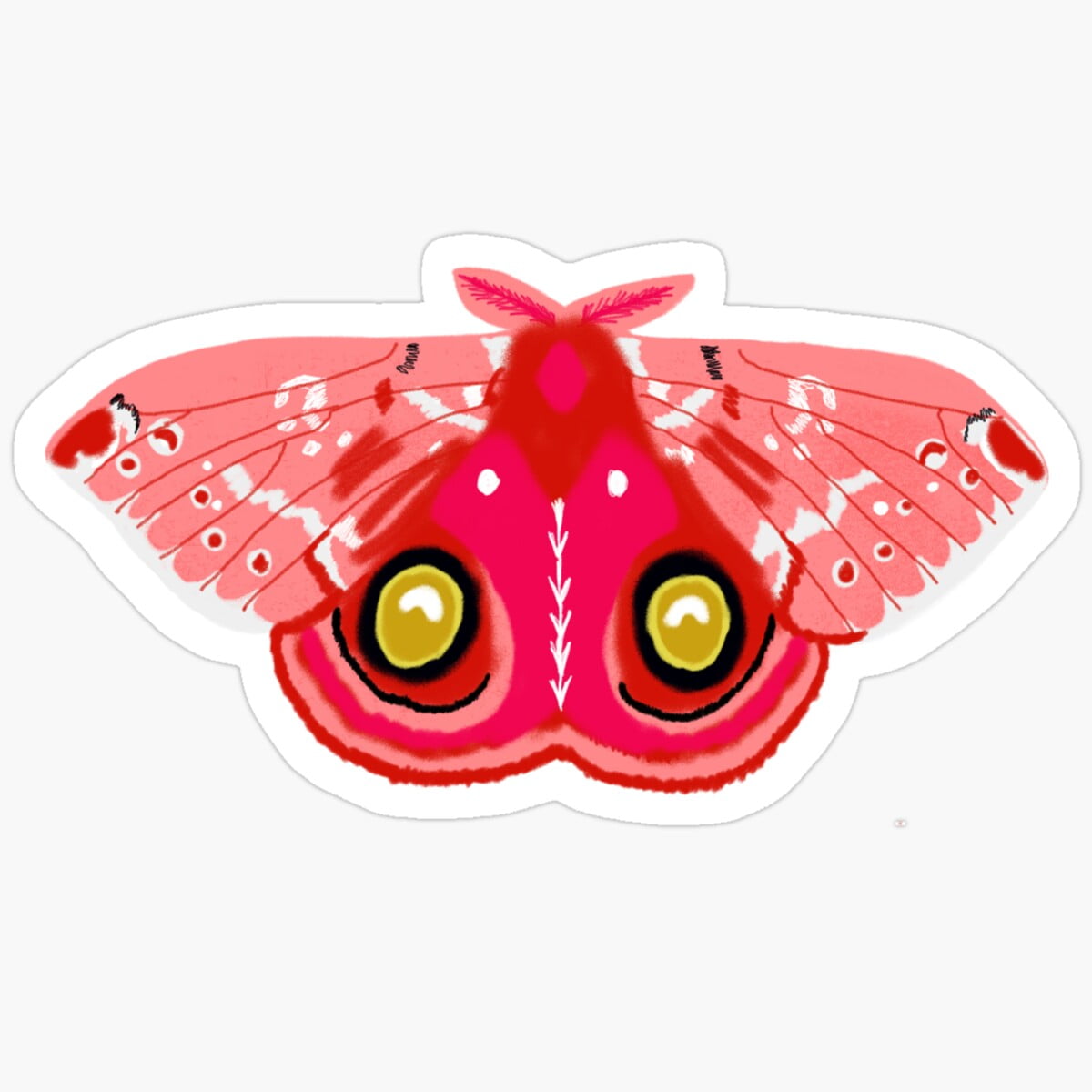 KIRA Polyphemus Moth Sticker, Moth Art, Pink Moth, Lepidoptery, Sticker ...