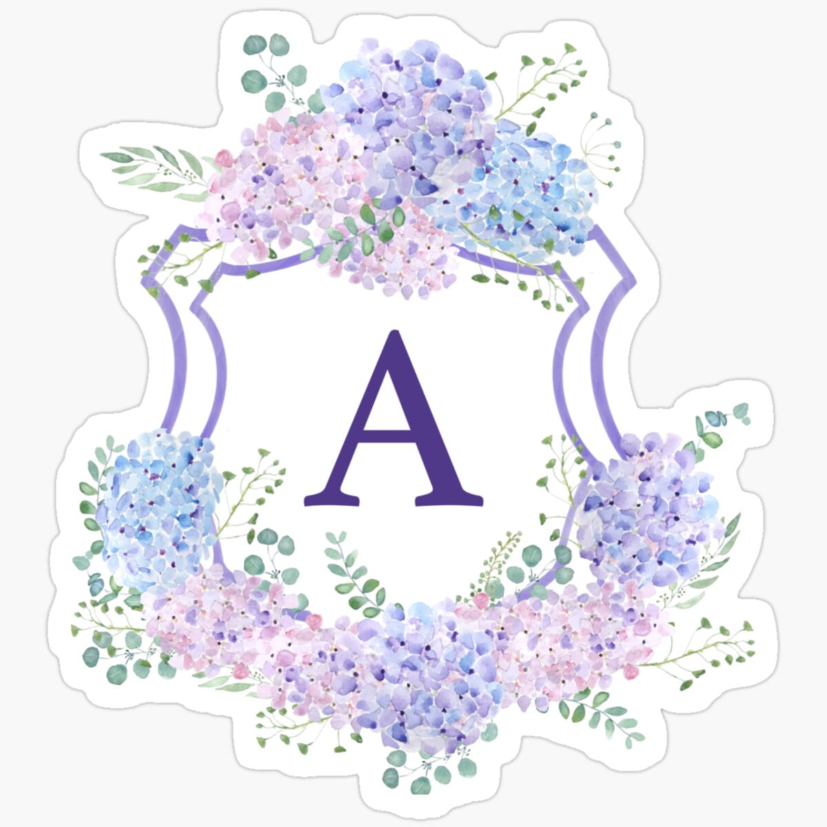 KIRA Purple Blue Pink Hydrangea Alphabet Letter A Arts Sticker Birthday ...