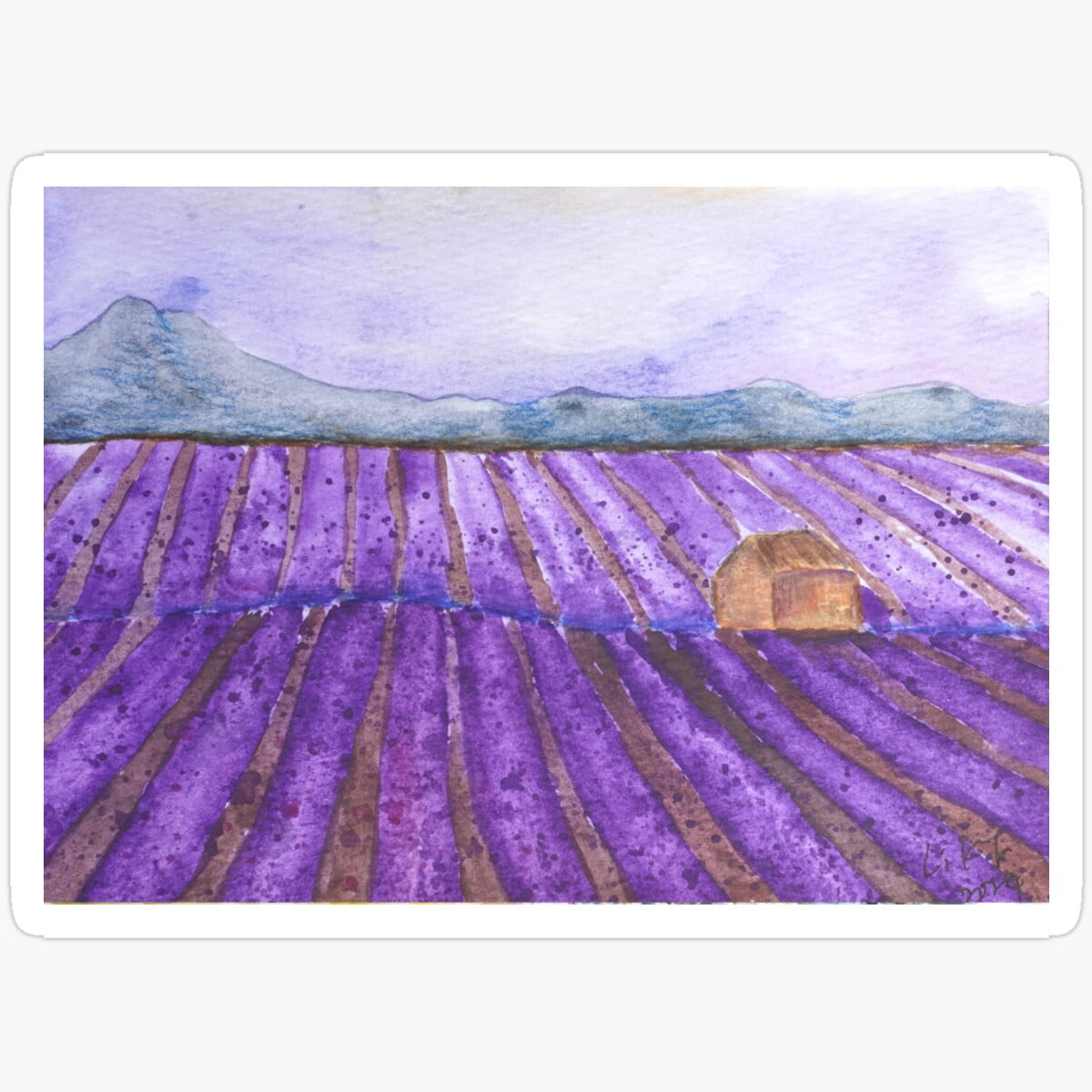 KIRA Purple Lavender Field Watercolour Sticker Birthday Gifts ...