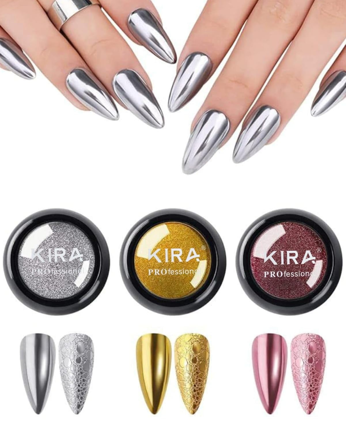 KIRA Store Colors Chrome Nail Powder Set Reflective Glitter Metallic ...