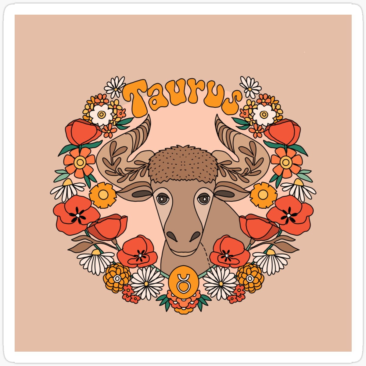 KIRA Taurus Retro Florals Zodiac Sign Print Glossy Sticker Birthday ...