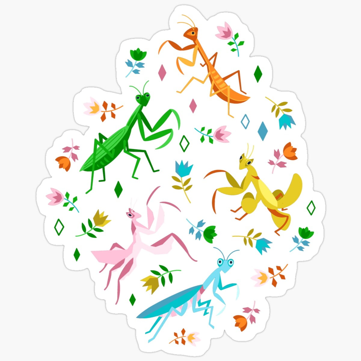 KIRA An Unordinary Array Of Praying Mantisesblack Glossy Sticker ...