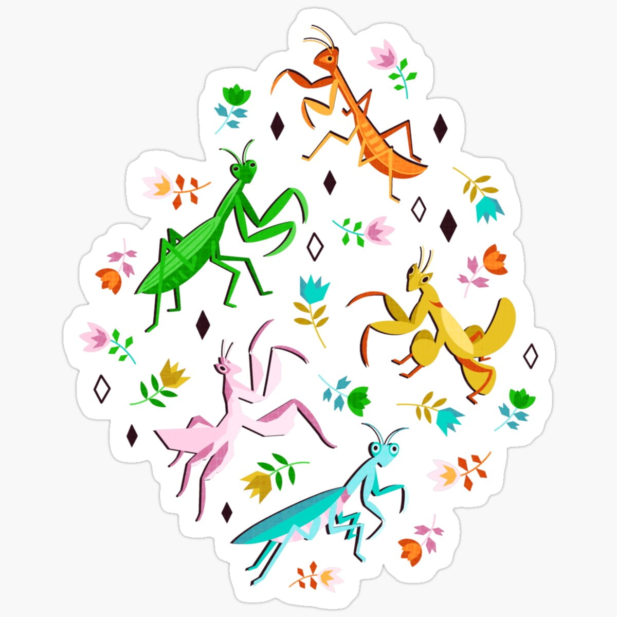 KIRA An Unordinary Array Of Praying Mantisesgrey Sticker Birthday Gifts ...