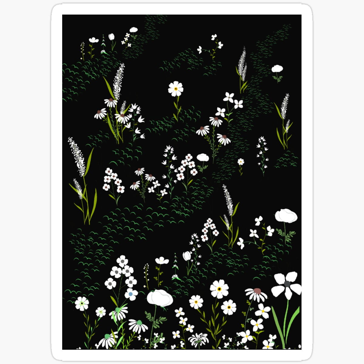KIRA White Flowers In Black Ground Sticker Birthday Gifts - Decorative ...