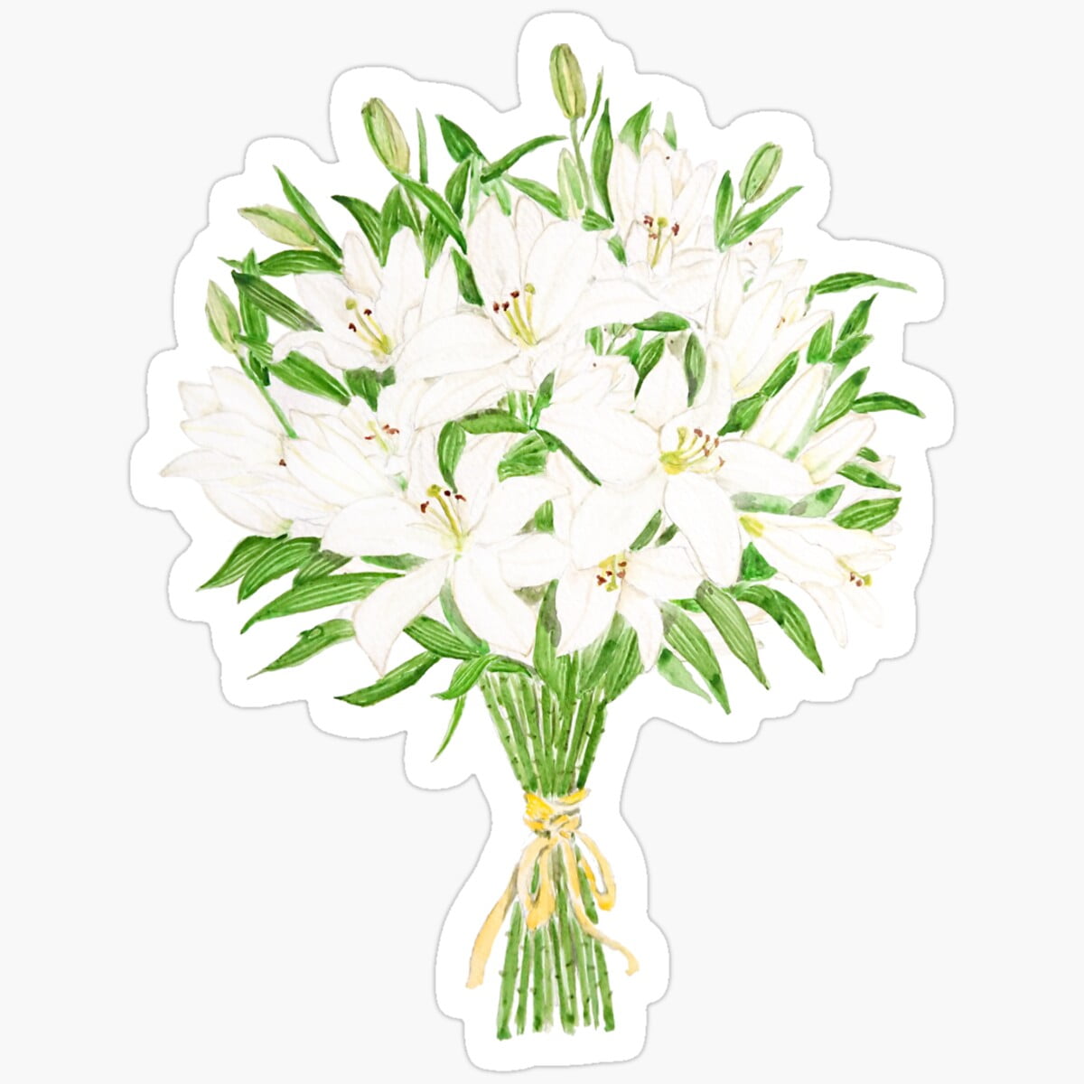 KIRA White Fragrance Lily Bouquet Watercolor Sticker Birthday Gifts ...