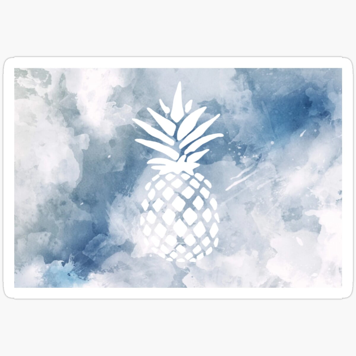 KIRA White Pineapple On Blue Watercolor Sticker Birthday Gifts ...