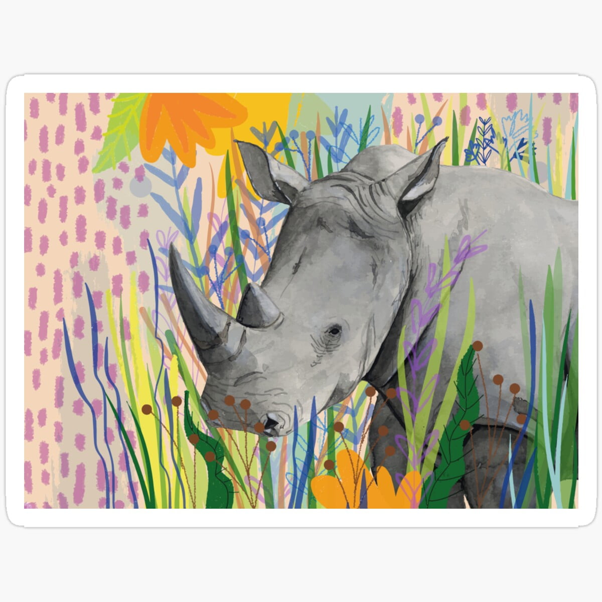KIRA White Rhino Glossy Sticker Birthday Gifts - Decorative Laptop ...