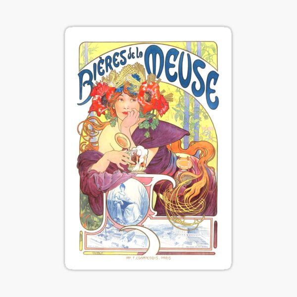 KIRAKIRA 1897 Alphonse Mucha BiÃ¨res de la Meuse Sticker - Walmart.com