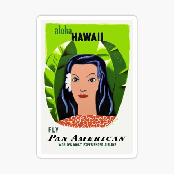 KIRAKIRA 1953 Aloha HAWAII Pan American Airlines Advertising Sticker ...