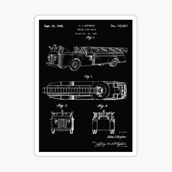 KIRAKIRA Aerial Fire Truck Vintage Patent 1939 Sticker - Walmart.com