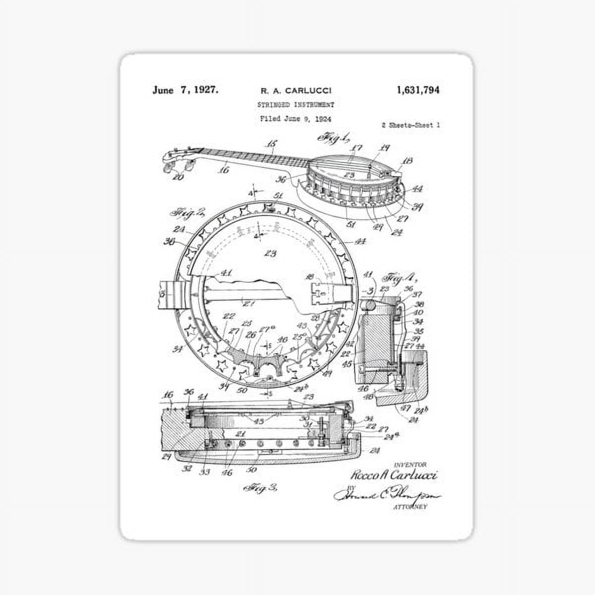 KIRAKIRA Banjo Folk Music Patent Art. Banjo Patent. Vintage Patent 1924 ...