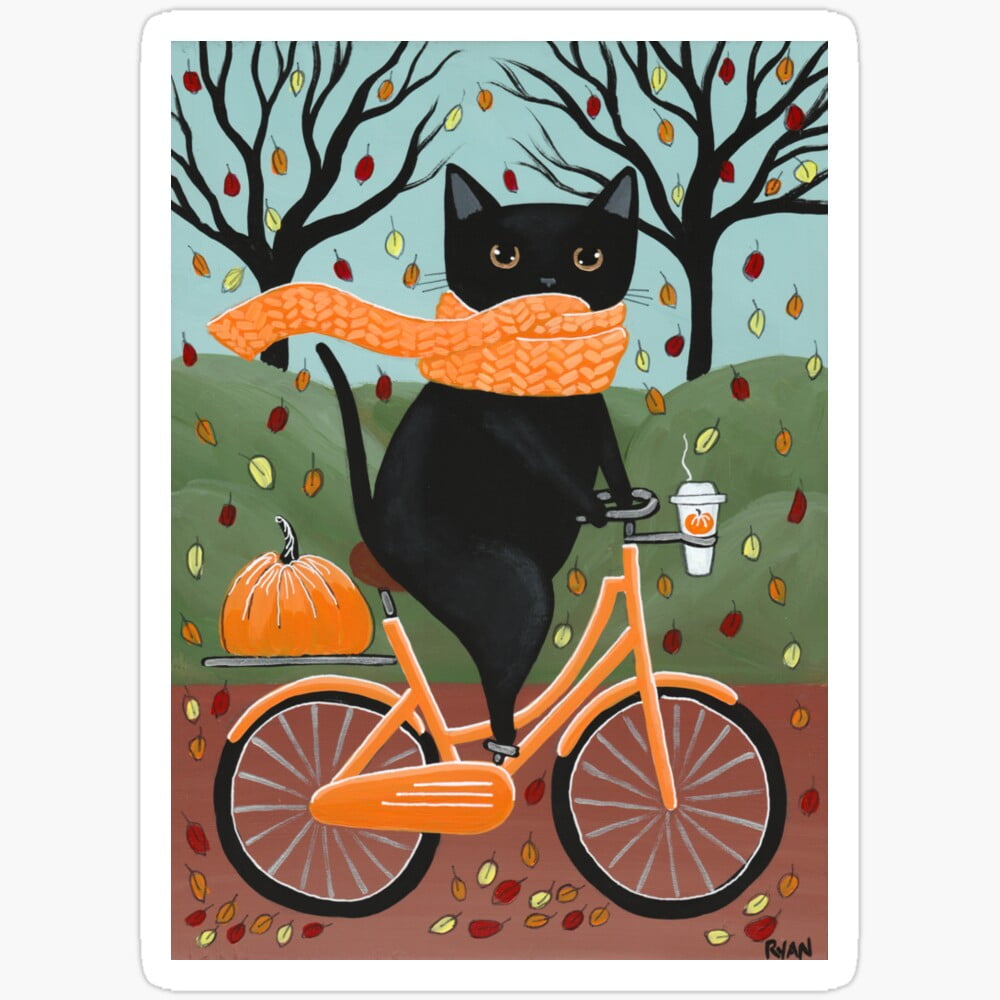 KIRAKIRA Black Cat Autumn Bicycle Ride Sticker. Single, trio, or squad ...