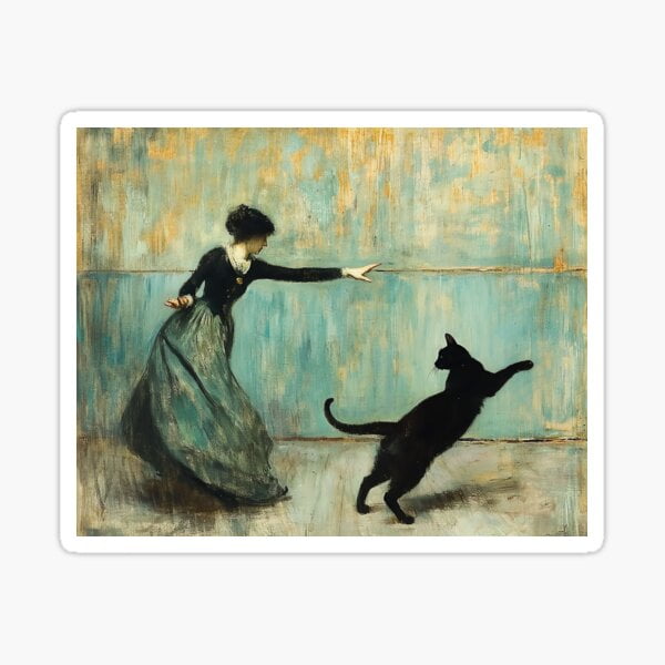 KIRAKIRA Black Cat Decadent young woman With a Cat Sticker - Walmart.com