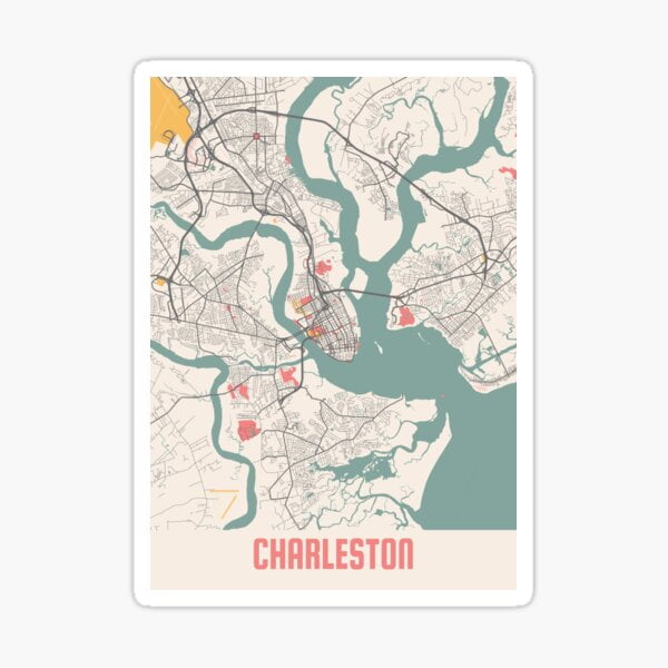 KIRAKIRA Charleston City Map Chalk Retro City Map Poster Sticker ...