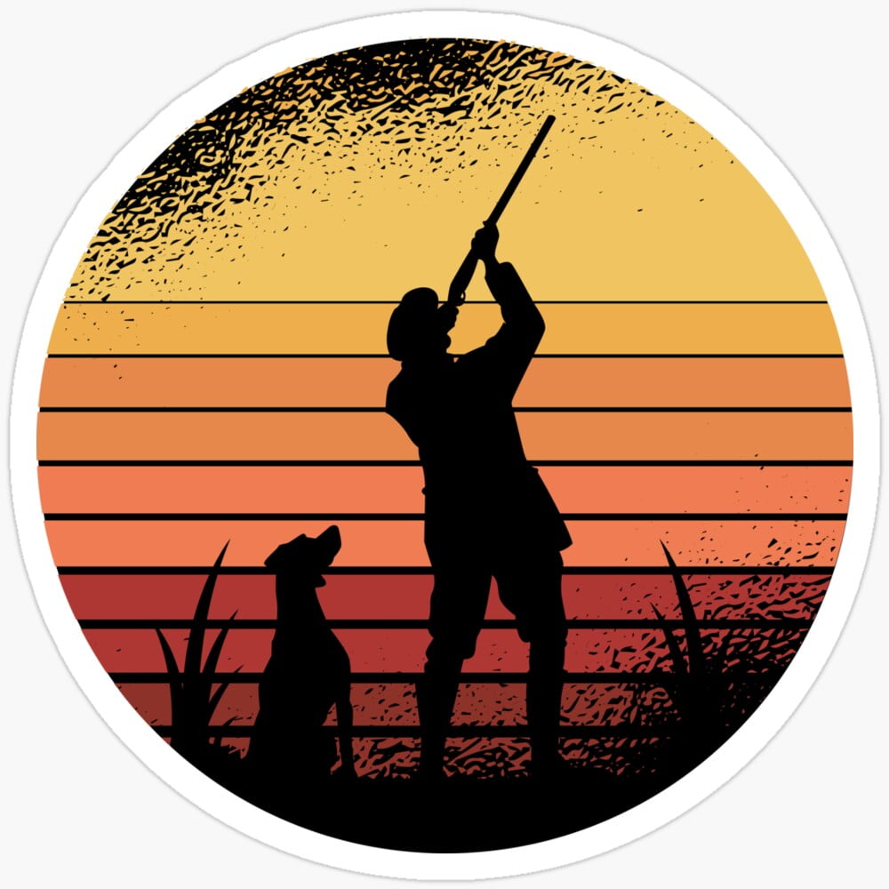 KIRAKIRA Cool Retro Sunset with a Duck Hunter and his Dog Sticker ...