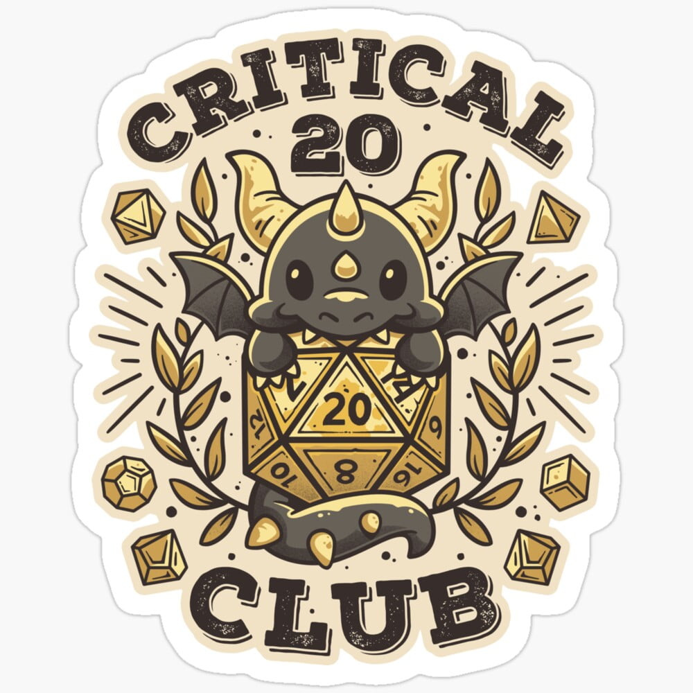 KIRAKIRA Critical 20 Club - Cute Black Dragon Sticker. Single, trio, or ...