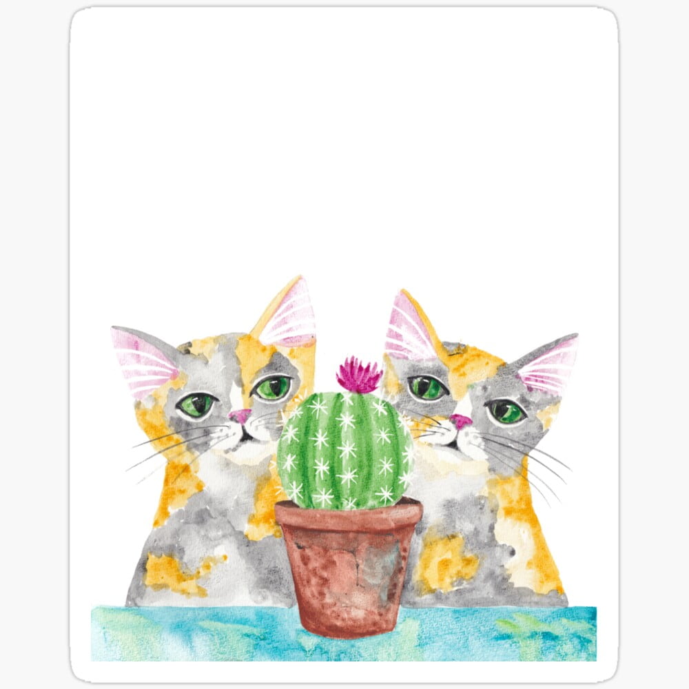 KIRAKIRA Curious Calico Cats and a Cactus Sticker. Single, trio, or squad — Collect them all ...