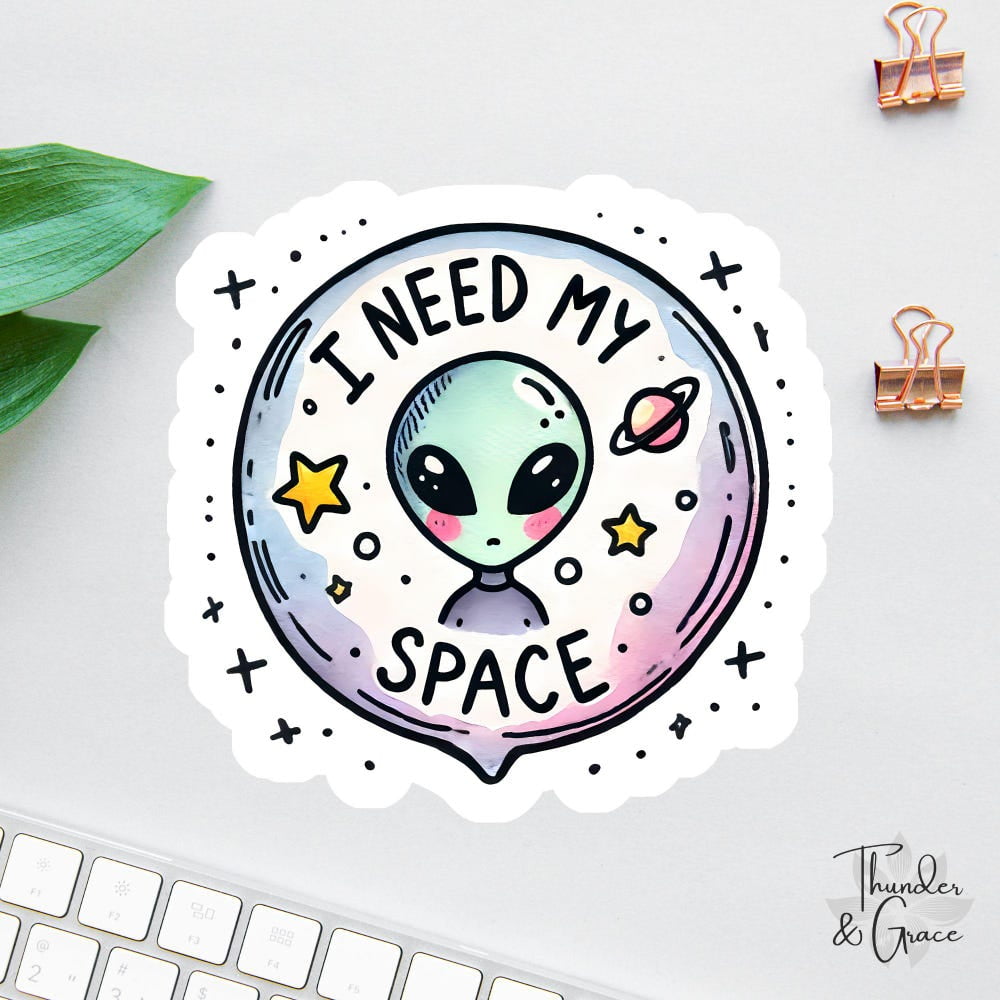 KIRAKIRA Cute Alien Sticker, I Need My Space, Anxiety Sticker ...