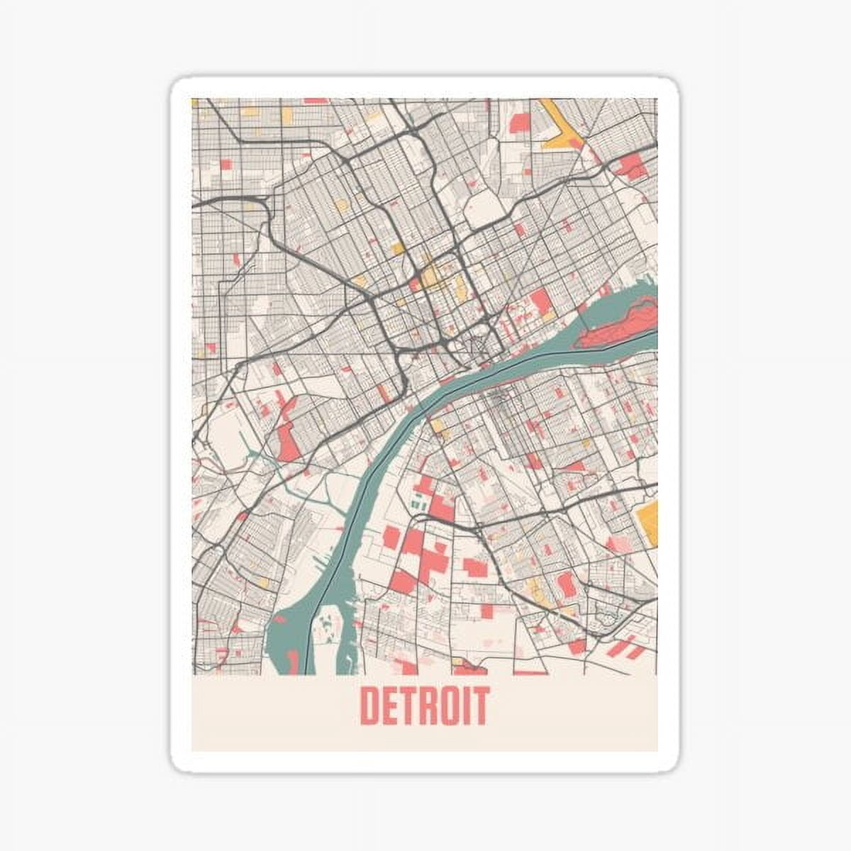 KIRAKIRA Detroit City Map Chalk Retro City Map Poster Sticker - Walmart.com
